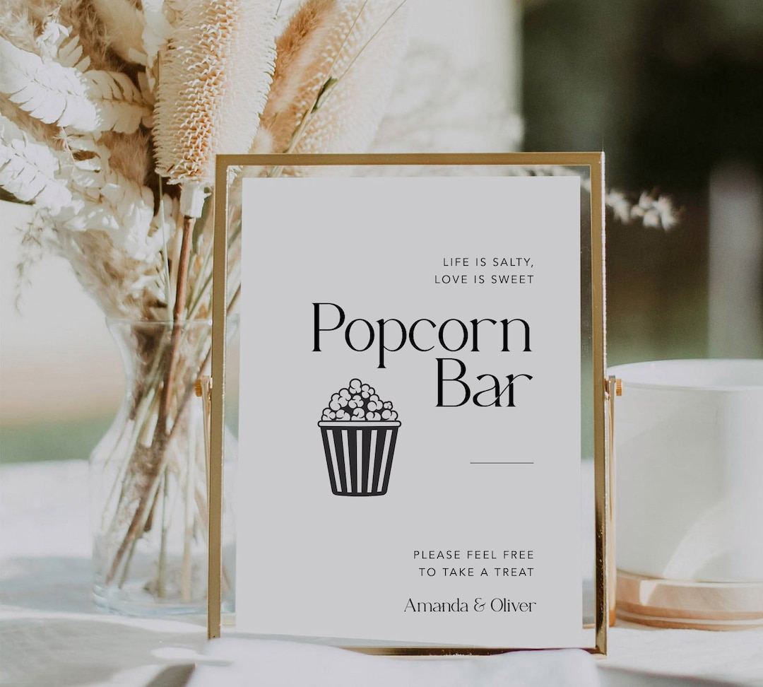 Minimalist Popcorn Bar Sign, Wedding Popcorn Table Sign, Editable ...