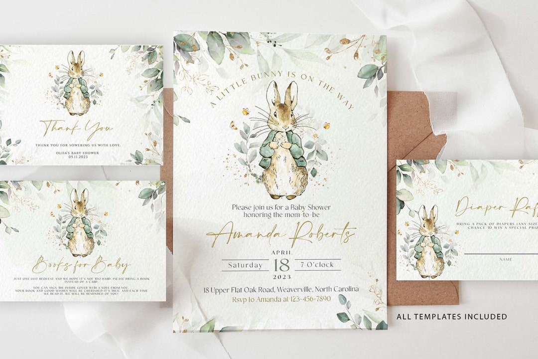 Gender Peter Rabbit Baby Shower Bundle, Peter Rabbit Invitation, Sage ...