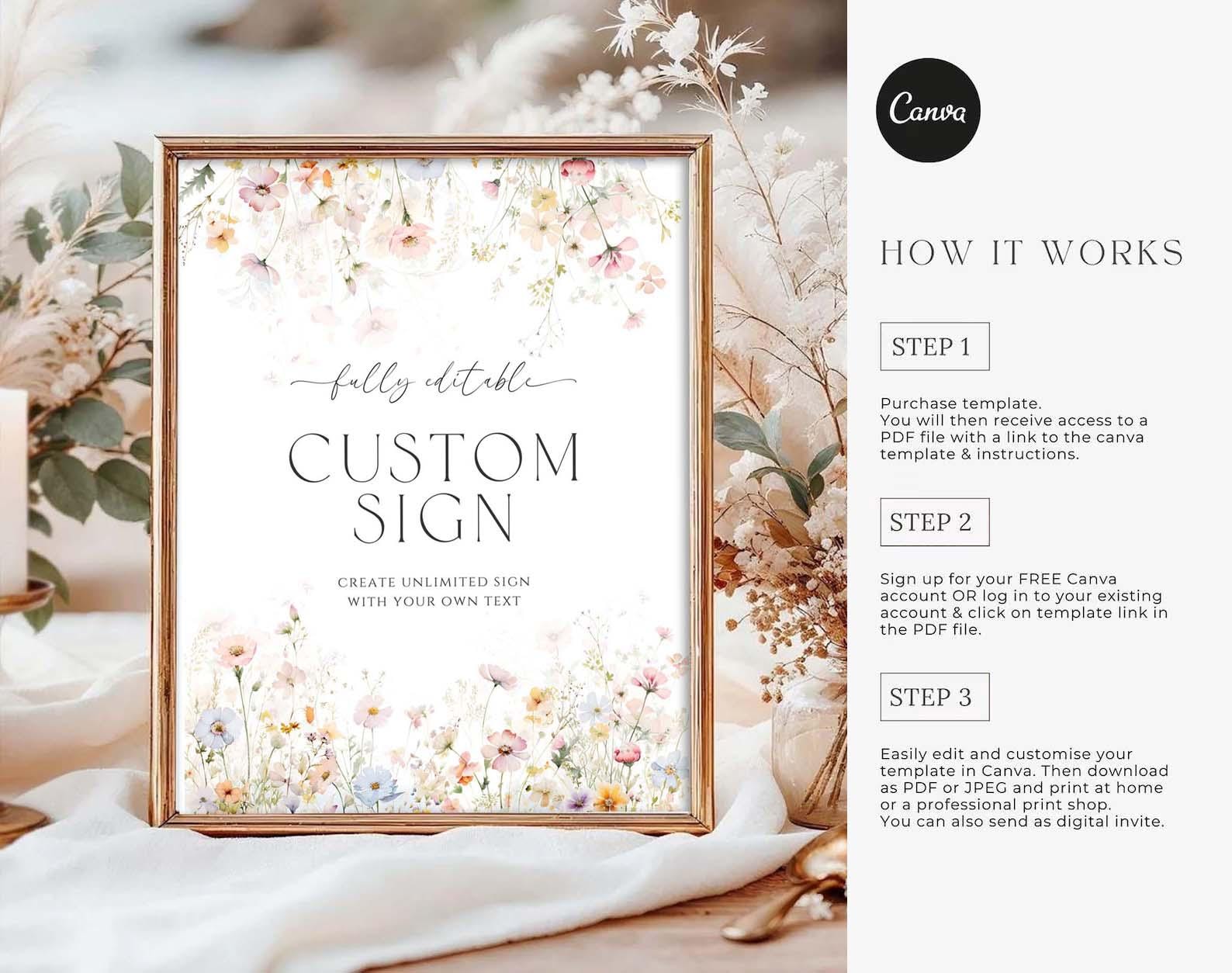 Wildflower Editable Sign Template, Boho Floral Custom Sign, Wedding ...