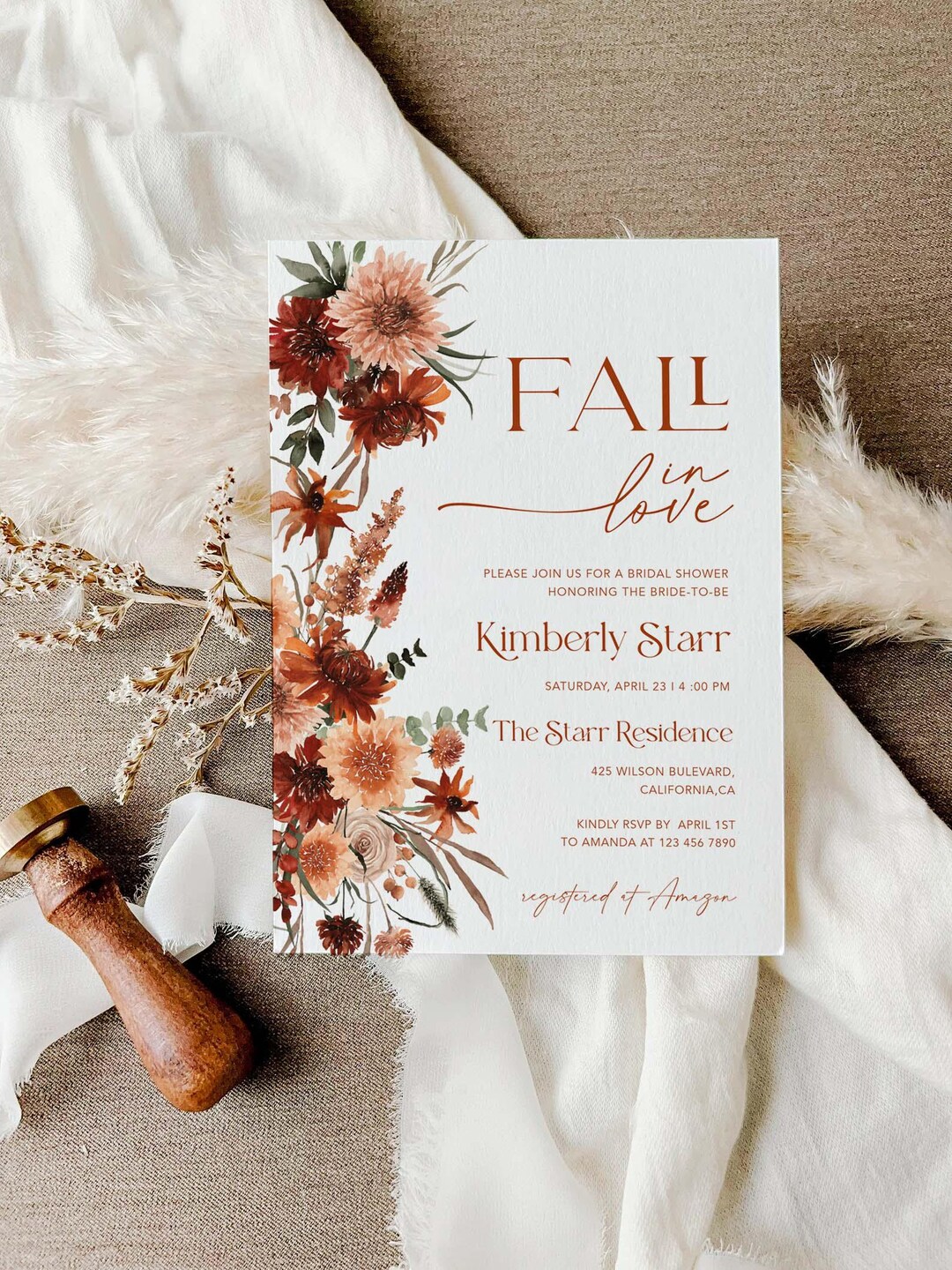 Fall in Love Bridal Shower Invitation, Terracotta Bridal Shower ...