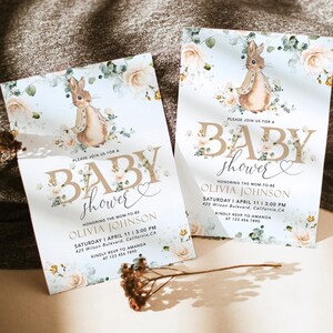 Peter Rabbit Baby Shower Bundle, Gender Neutral Invitation, Cute Spring ...