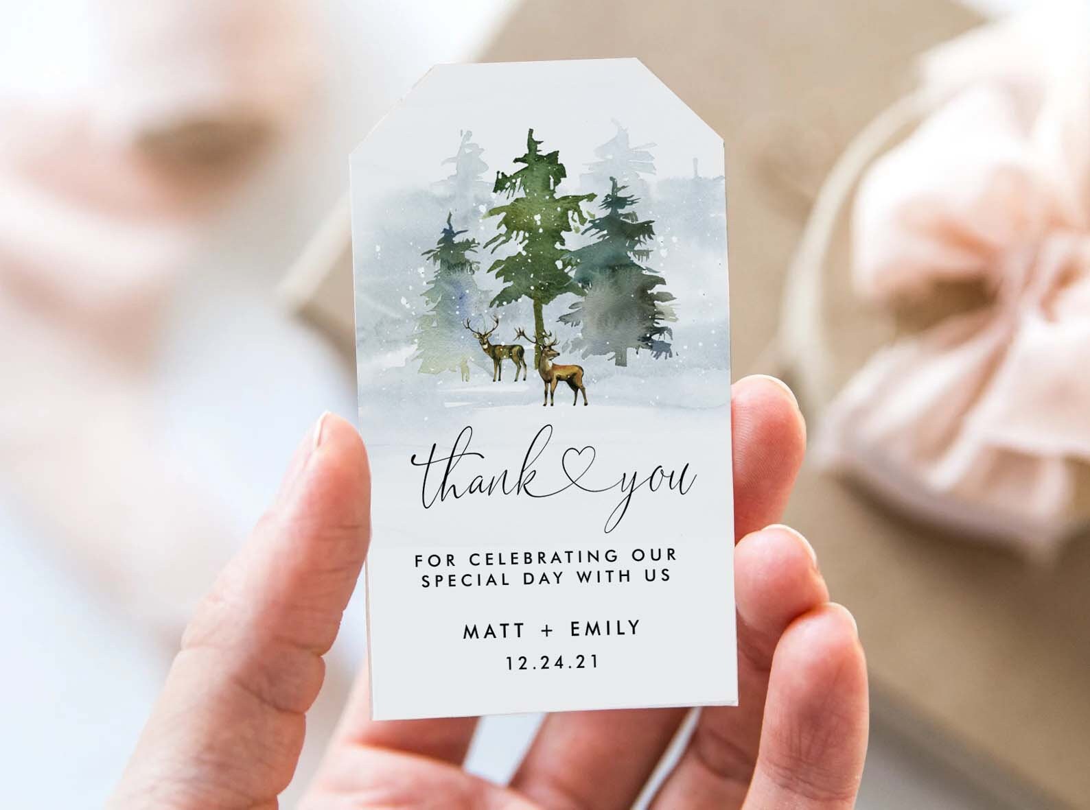 Editable Winter Favor Tag Winter Thank You Card Christmas | Etsy