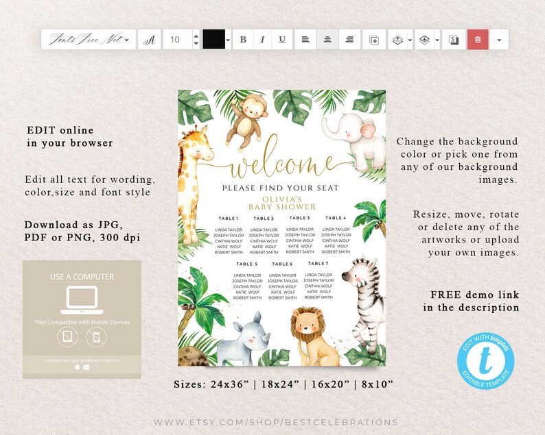 Safari Baby Shower Seating Chart Gender Neutral Wild One - Etsy