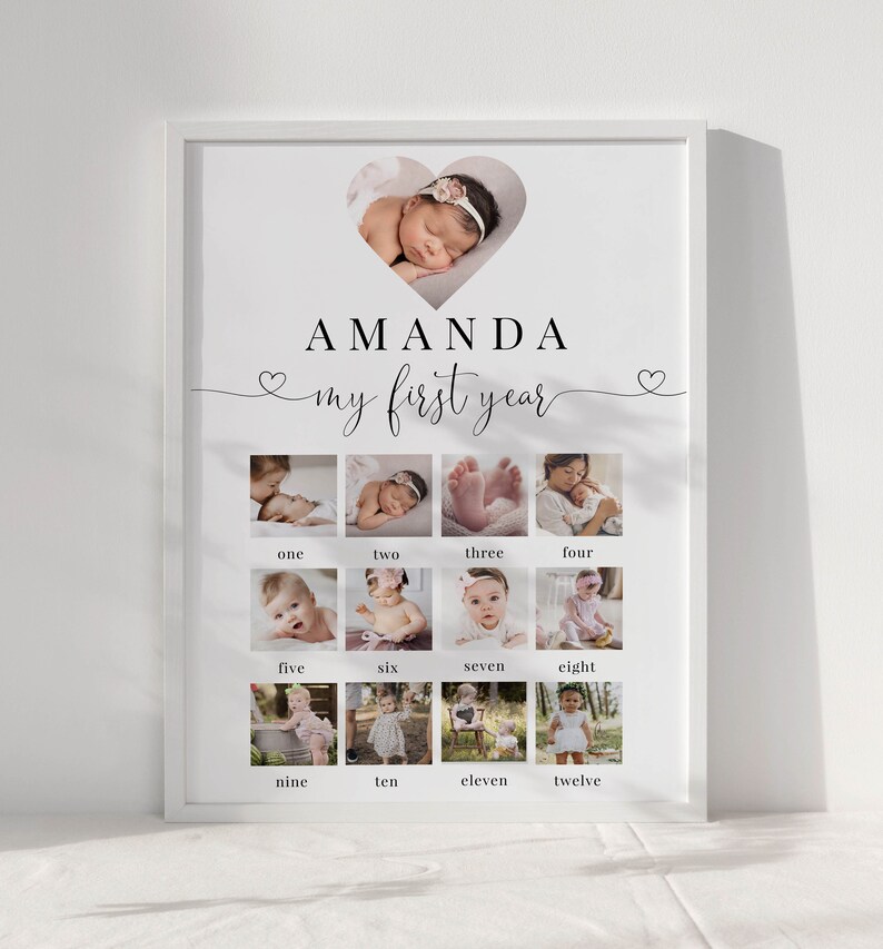 Baby's First Year Milestone Poster: Photo Collage Canva Template - Etsy
