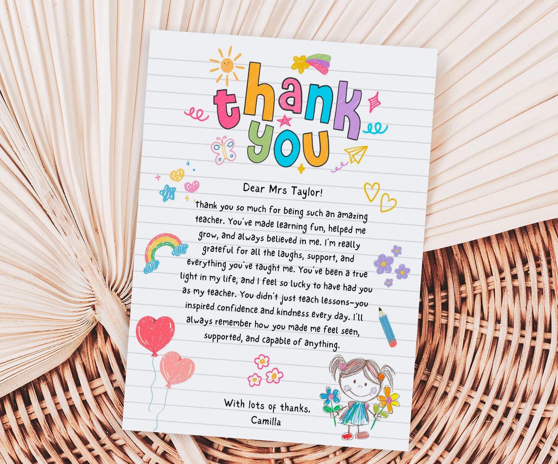 Editable Thank You Teacher Letter: Student Gift (A4, 8.5x11") - Etsy