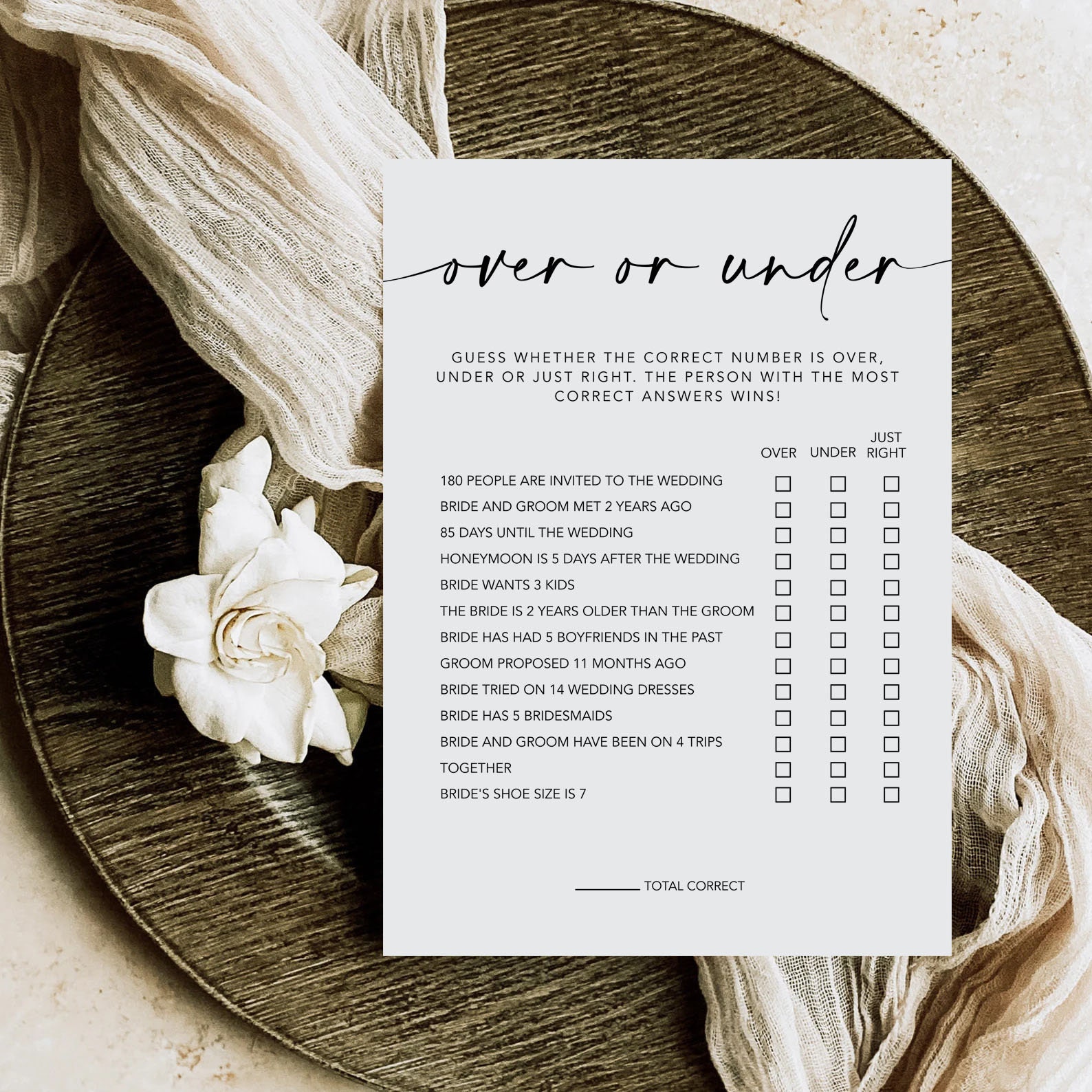 Over or Under Bridal Shower Game Template Editable Template - Etsy