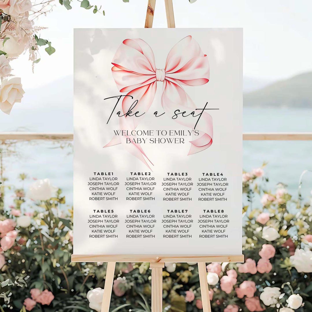 Pink Bow Baby Shower Seating Chart Template (digital Download) - Etsy