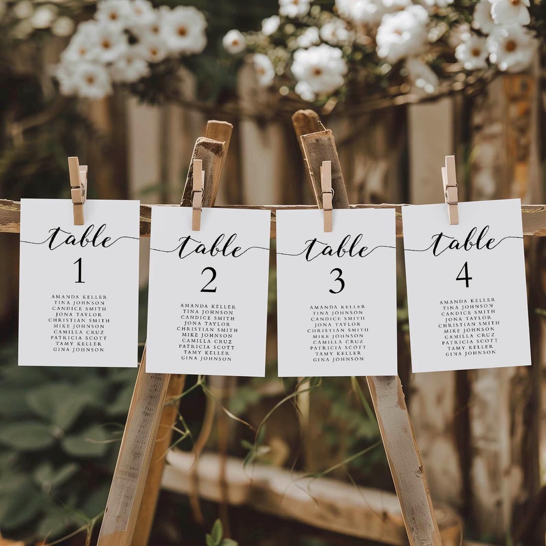 Editable Wedding Seating Chart Template: Minimalist Table Cards (PDF ...