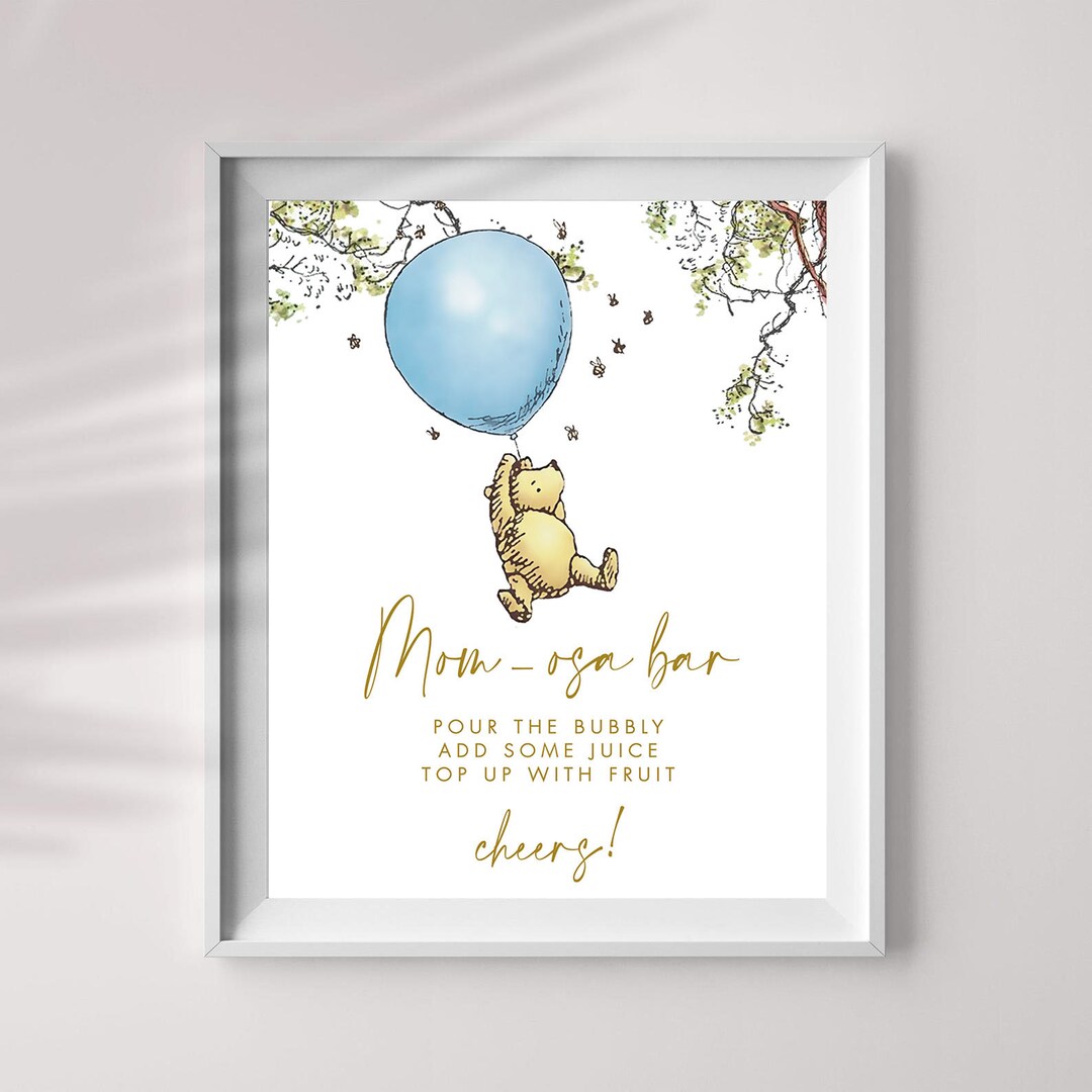 Momosa Bar, Classic Blue Winnie the Pooh Sign, Printable Table Sign ...