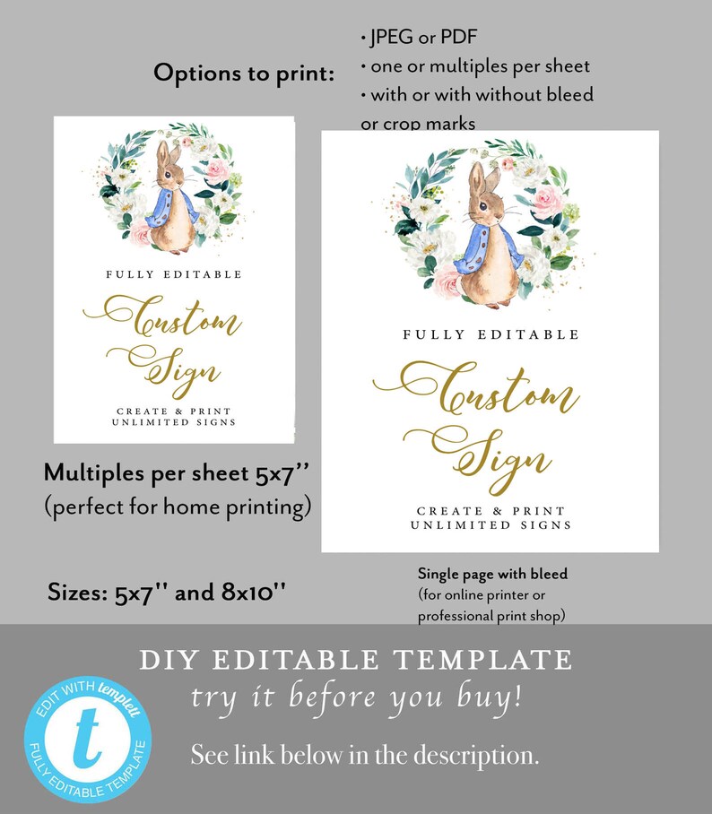 Editable Peter Rabbit Sign Peter Rabbit Table Sign Create | Etsy