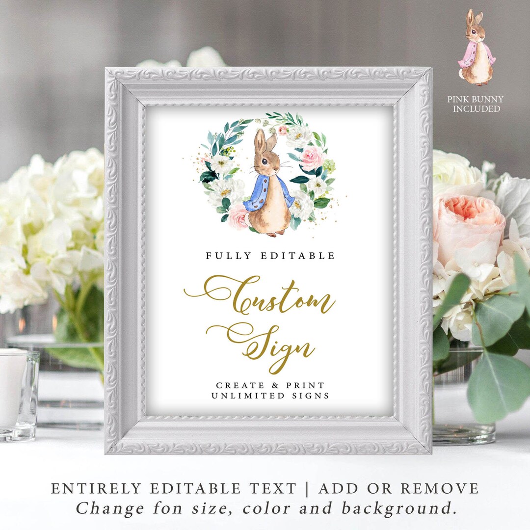 Editable Peter Rabbit Sign , Peter Rabbit Table Sign, Create Any Sign ...