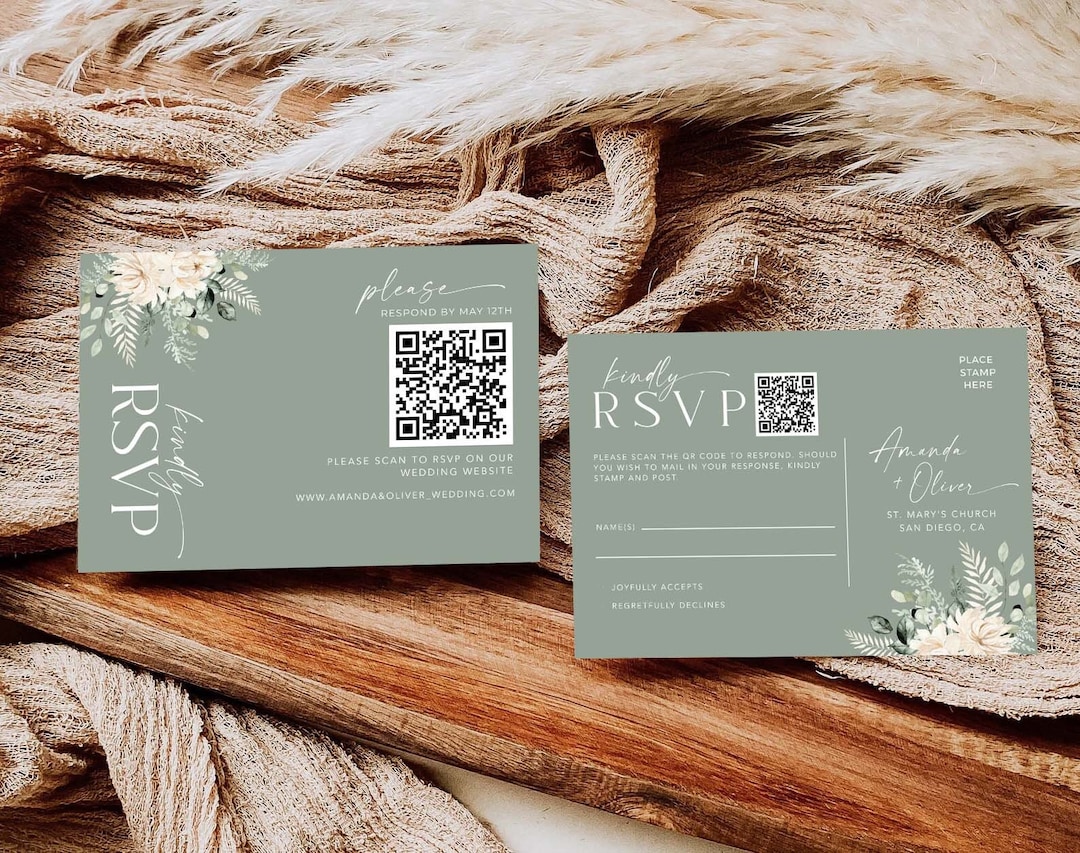 QR Code Rsvp Cards, Online Reply Card Template, Modern Minimalist, 100% ...