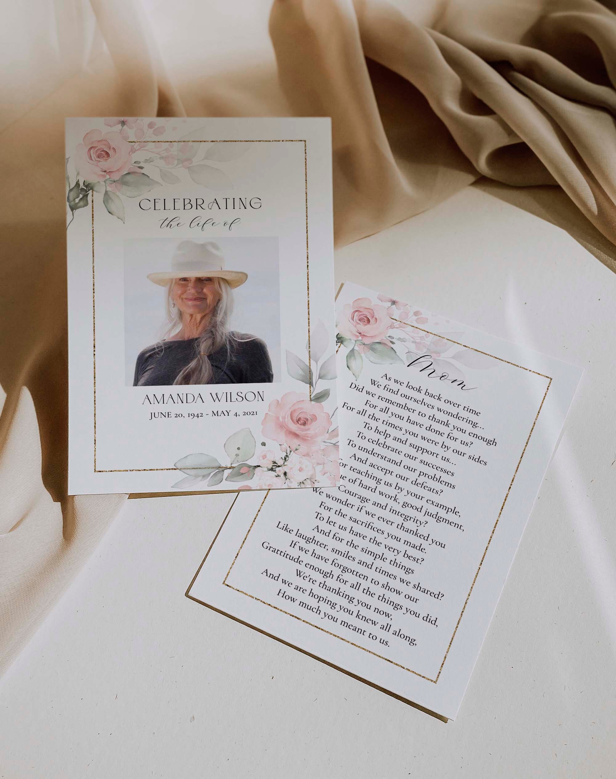 Pink Floral Funeral Program Template: Celebration of Life (digital ...