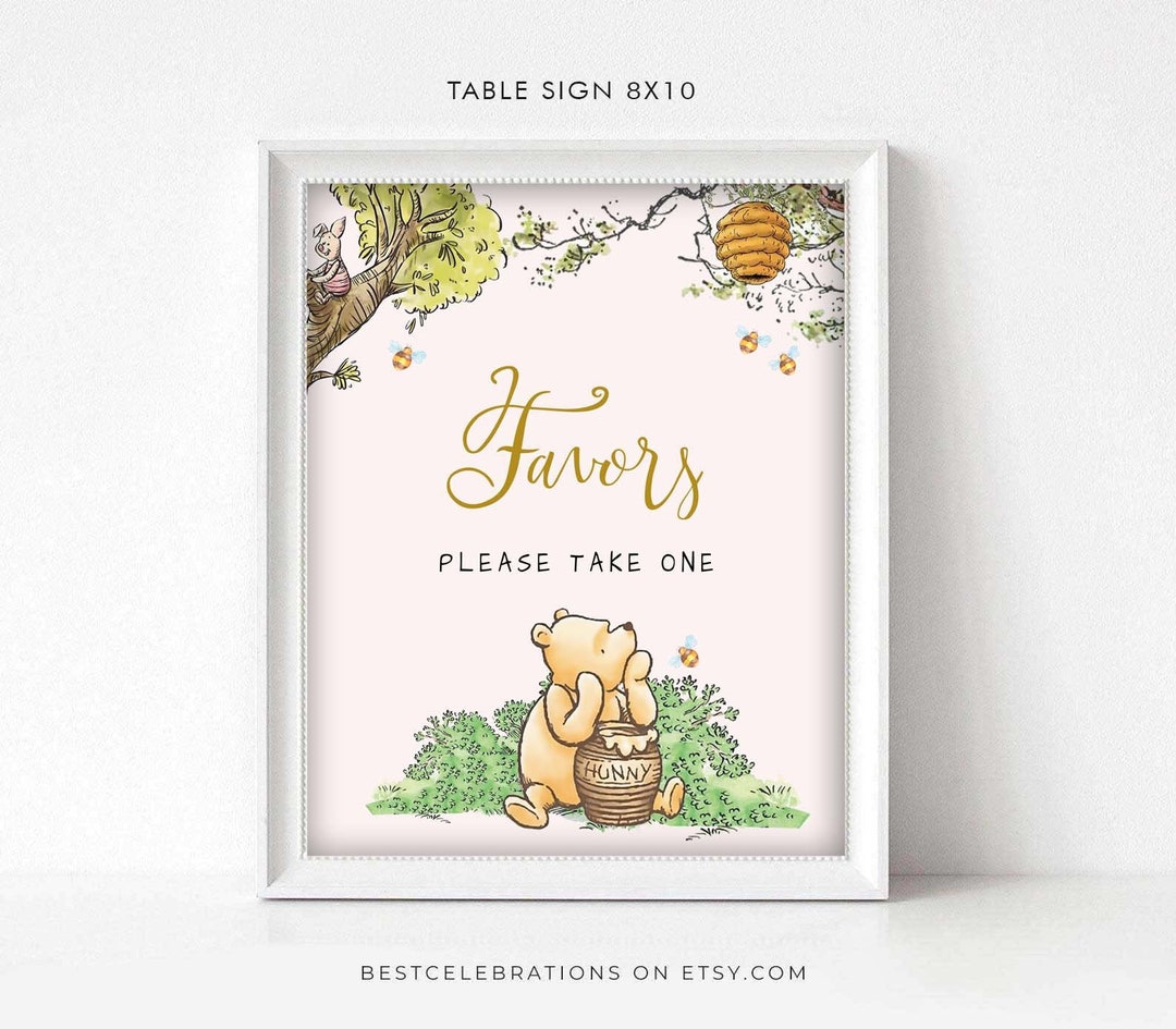Pink Winnie the Pooh Favor Sign, Printable Guest Book, Party Sign ...
