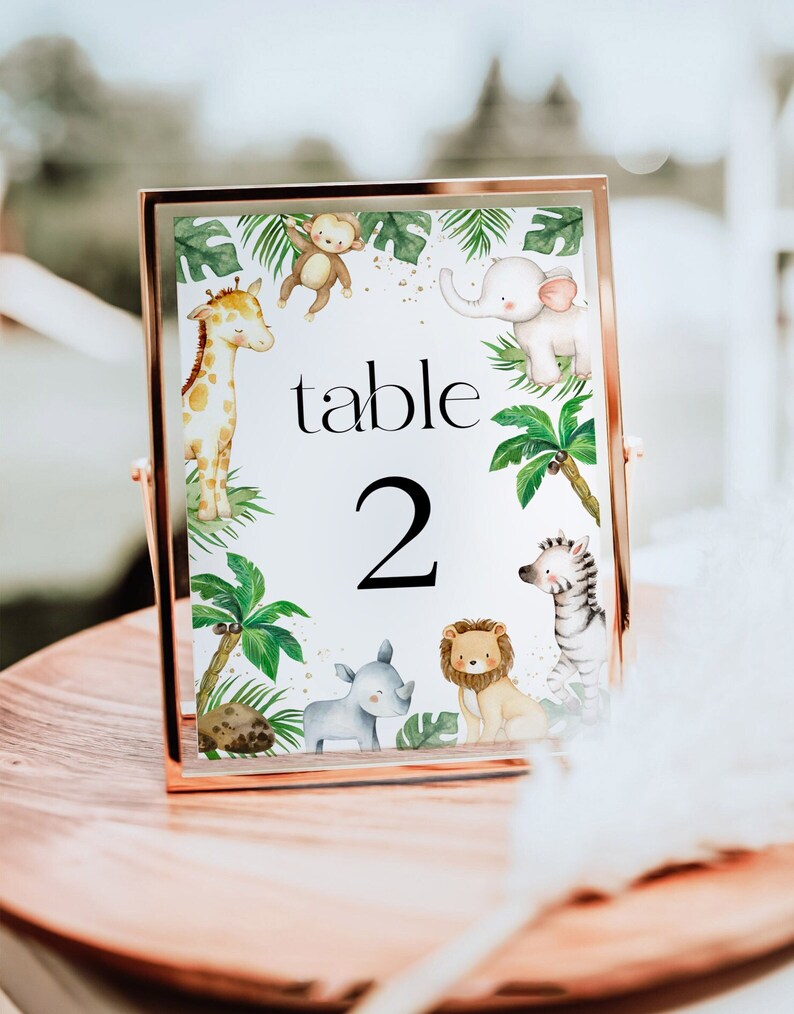 Safari Animals Table Number Template: Jungle Baby Shower (digital ...