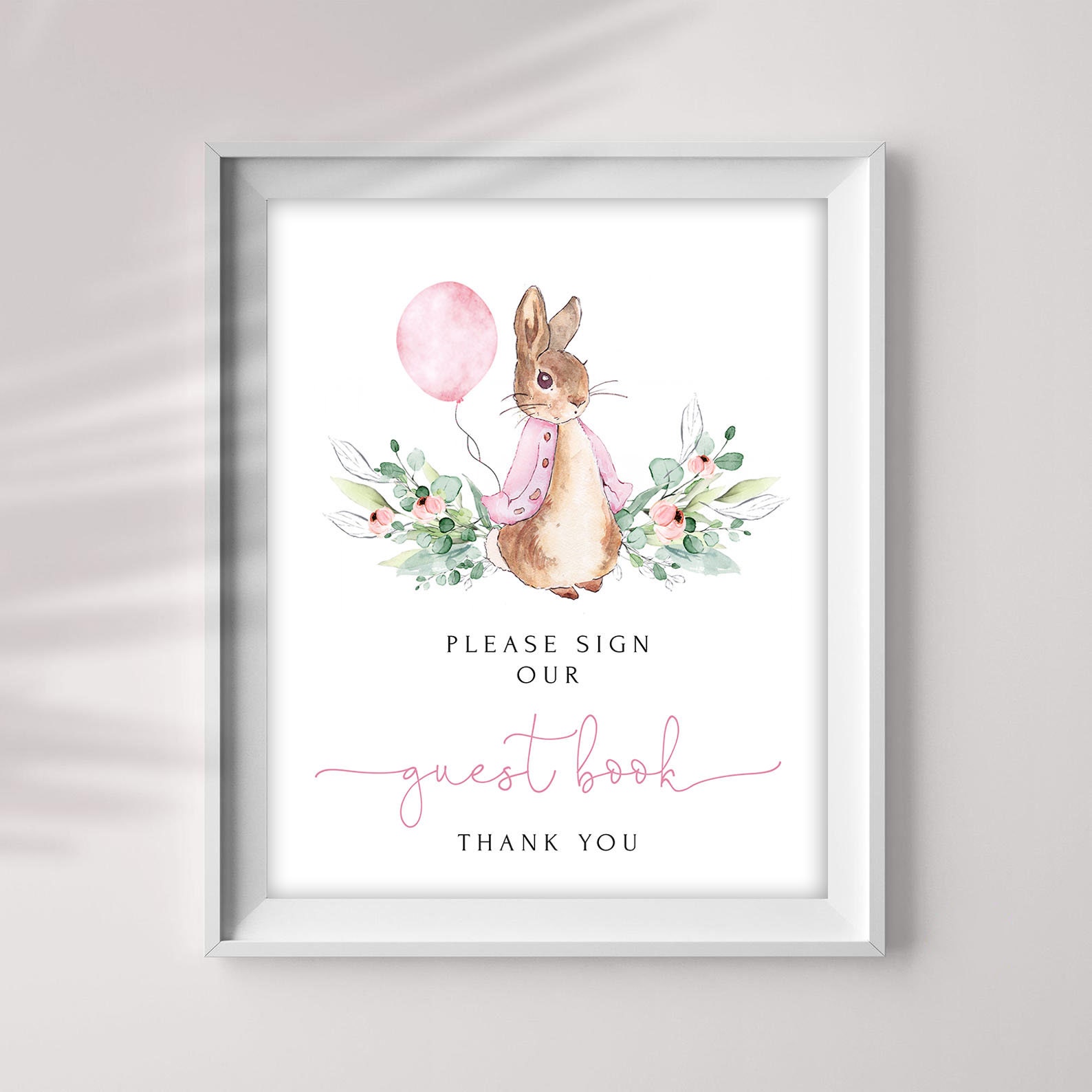 Peter Rabbit Guest Book Table Sign , Pink Peter Rabbit Sign , Party ...
