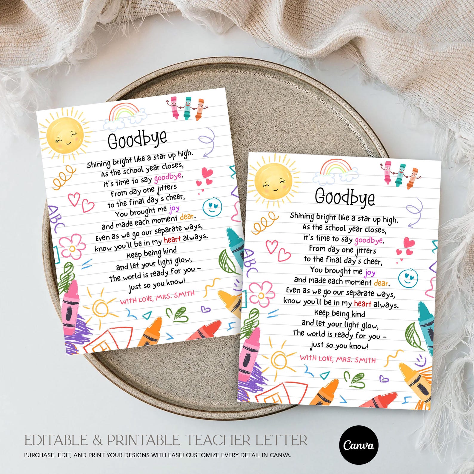 Goodbye Letter to Student Teacher Goodbye Letter Poem End of School ...