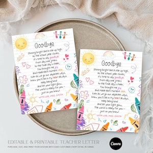 Goodbye Letter to Student Teacher Goodbye Letter Poem End of School ...