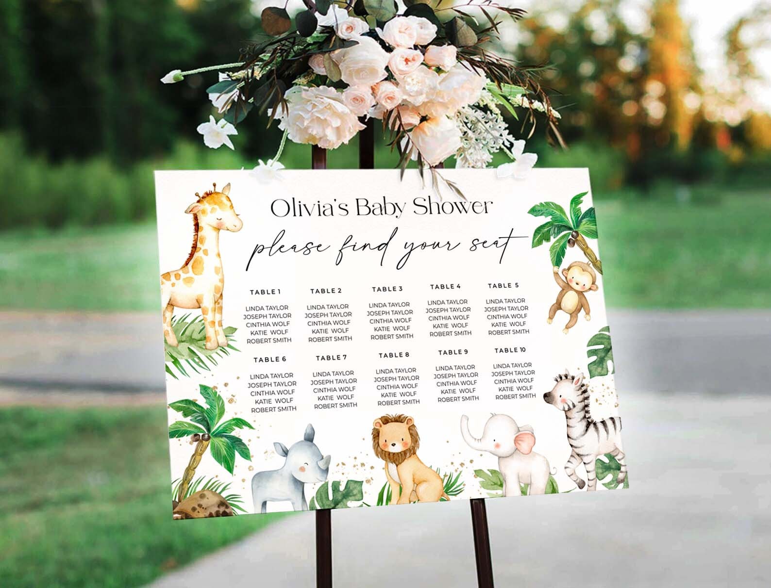 Safari Baby Shower Seating Chart: Jungle Animals, Editable Template - Etsy
