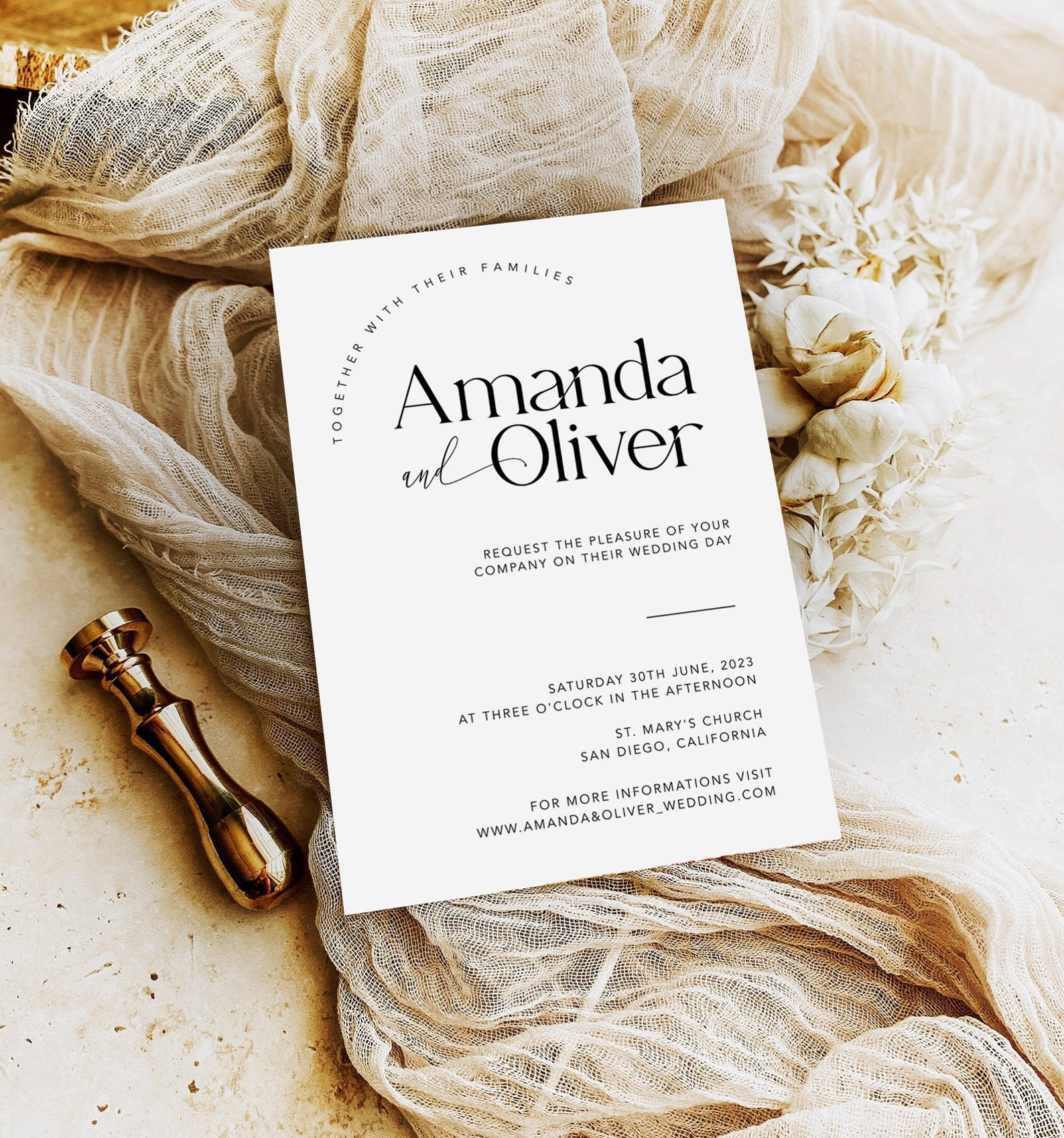 Minimal Wedding Invitation Card, Printable Wedding Invitation Template ...