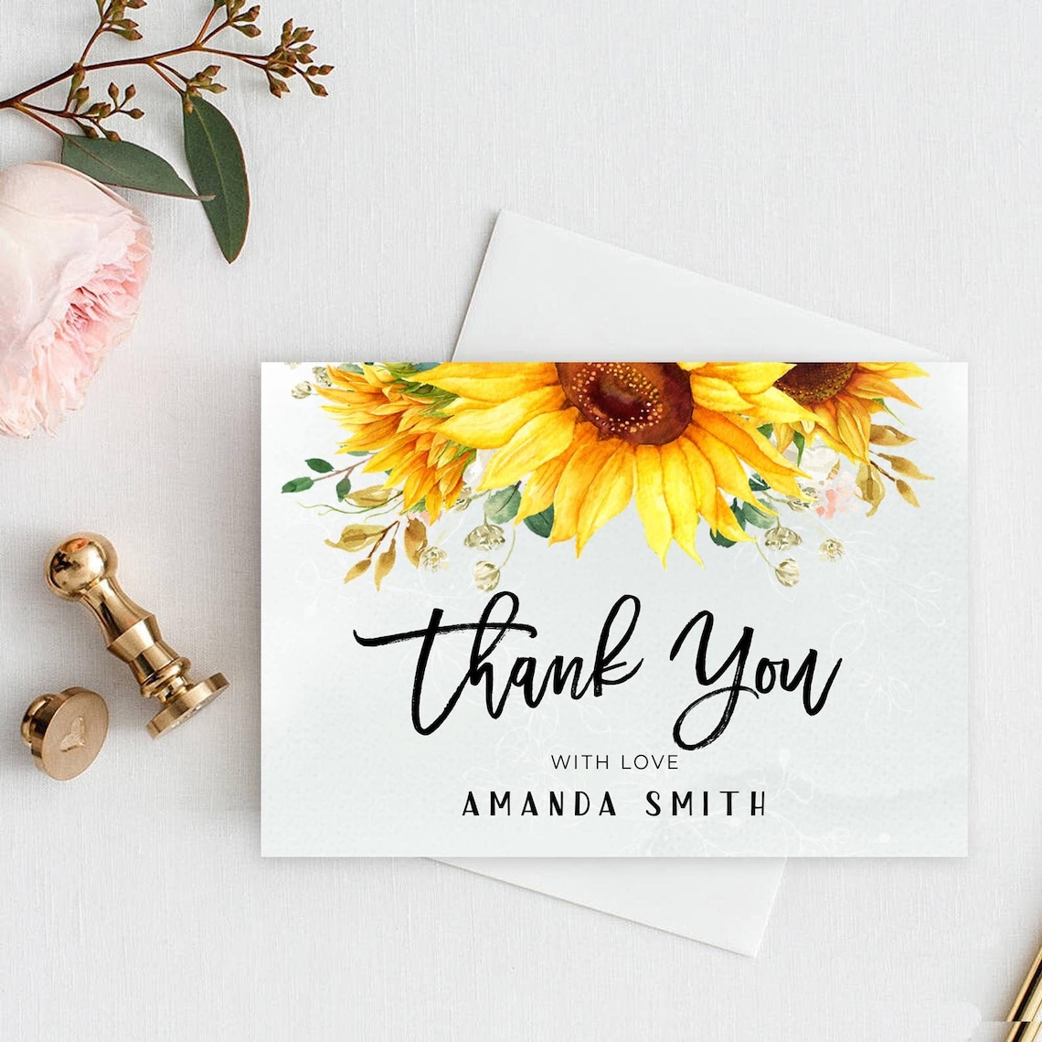 Sunflower Thank You Card Template Editable Thank You Card | Etsy