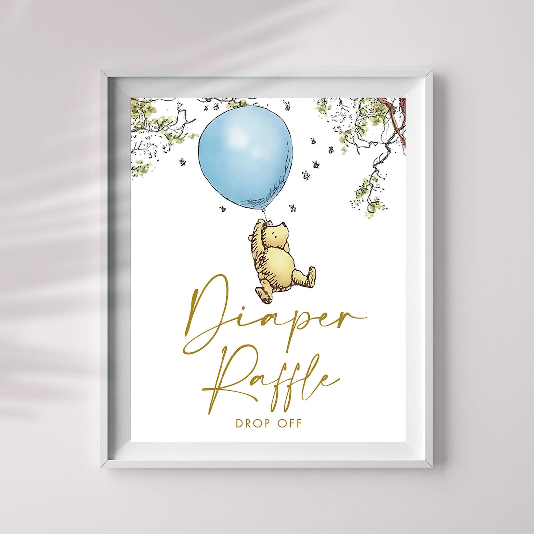 Diaper Raffle Drop off , Classic Winnie the Pooh Sign, Printable Table ...