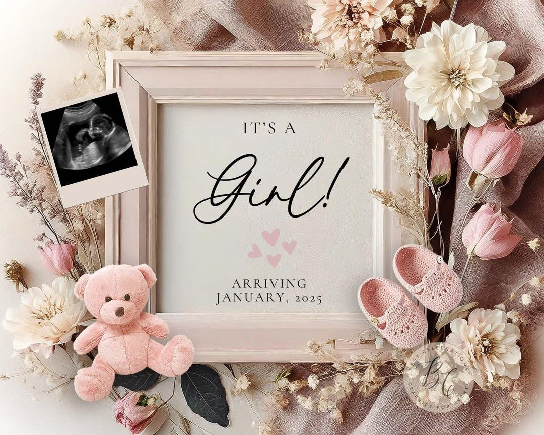 It's a Girl Baby Gender Reveal, Dusty Pink Social Media Announcement ...