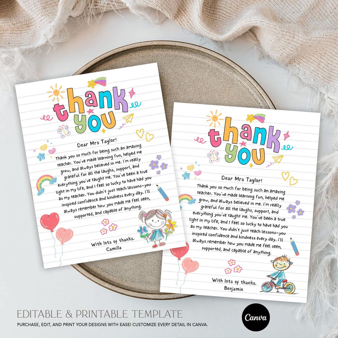 Editable Thank You Teacher Letter: Student Gift (A4, 8.5x11") - Etsy