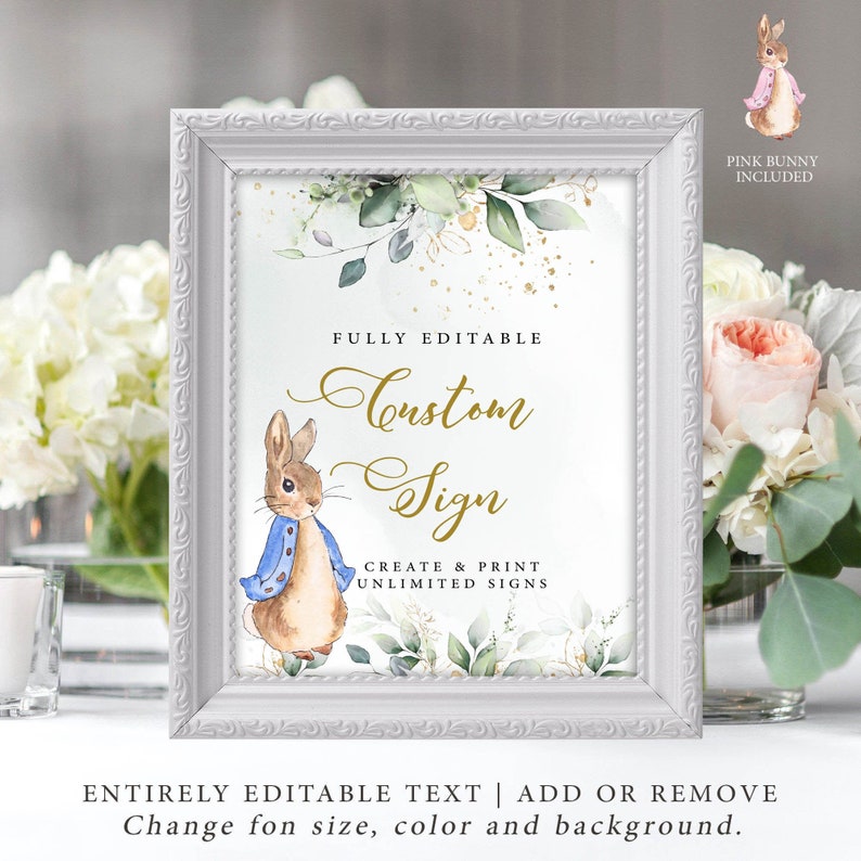 Peter Rabbit Custom Sign Blue Bunny Table Sign Create Any Sign ...