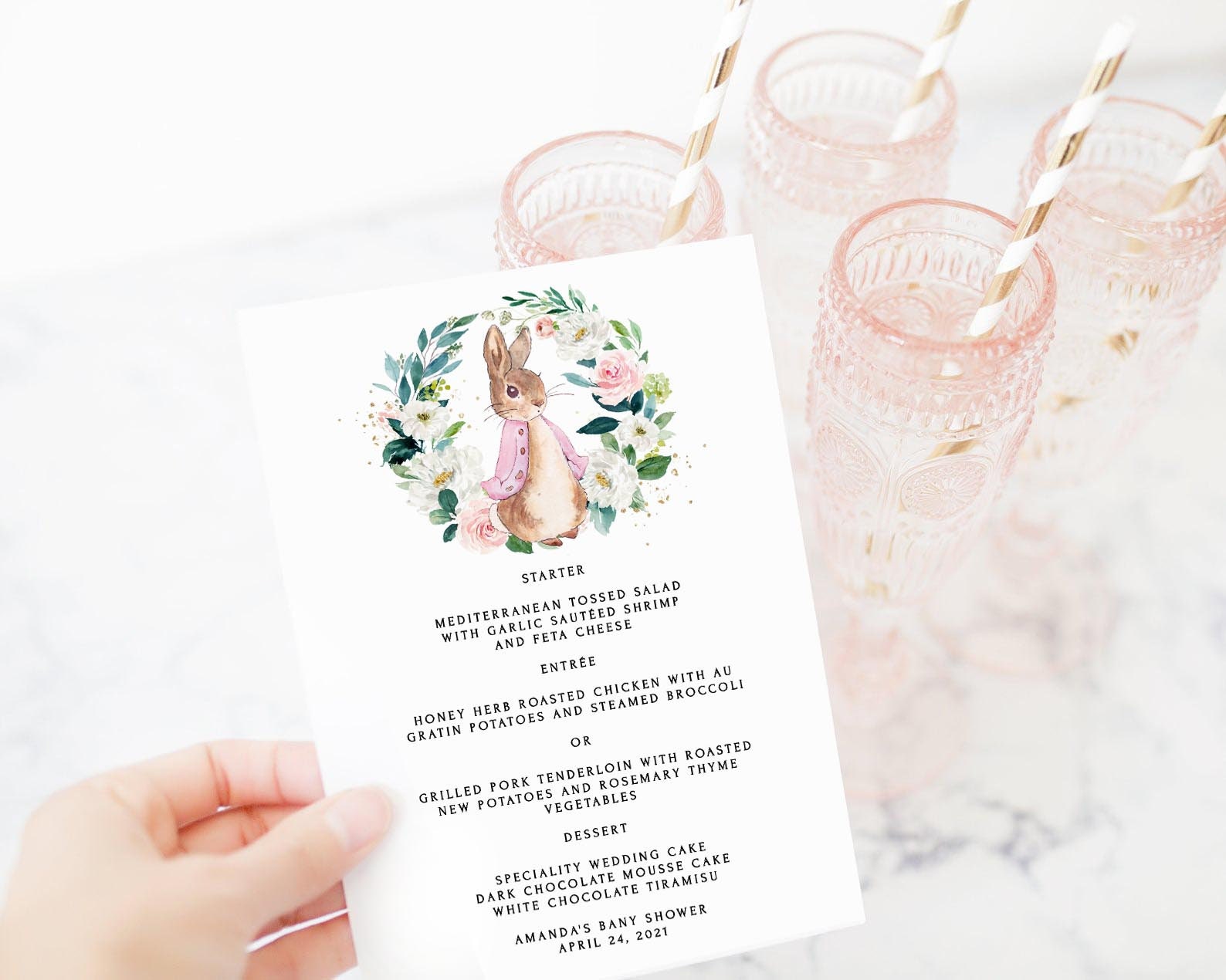 Peter Rabbit Menu Template Menu Card Template Baby Shower - Etsy