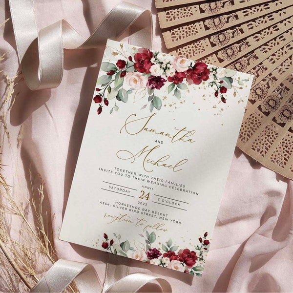 Burgundy Wedding Invitation - Etsy