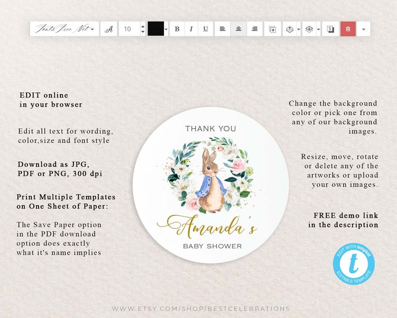EDITABLE Peter Rabbit Round Favor Tag Peter Rabbit Baby - Etsy