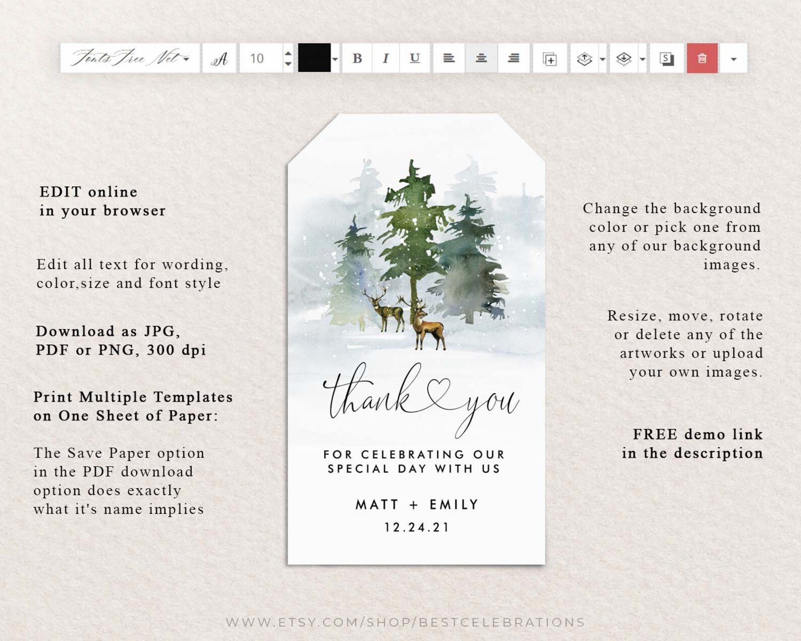 Editable Winter Favor Tag Winter Thank You Card Christmas - Etsy