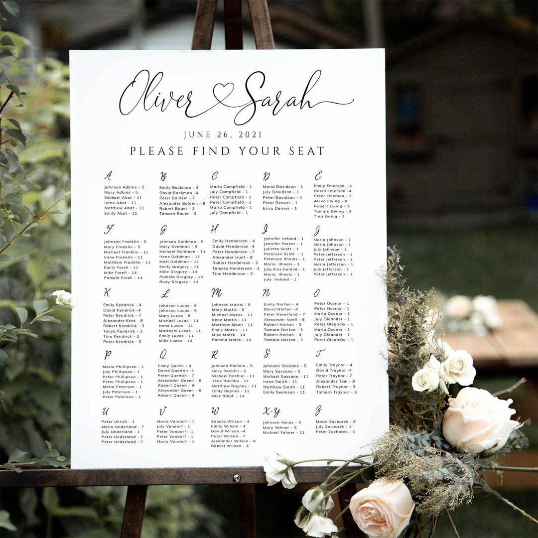 Calligraphy Wedding Seating Chart Template: Amora (digital Download) - Etsy