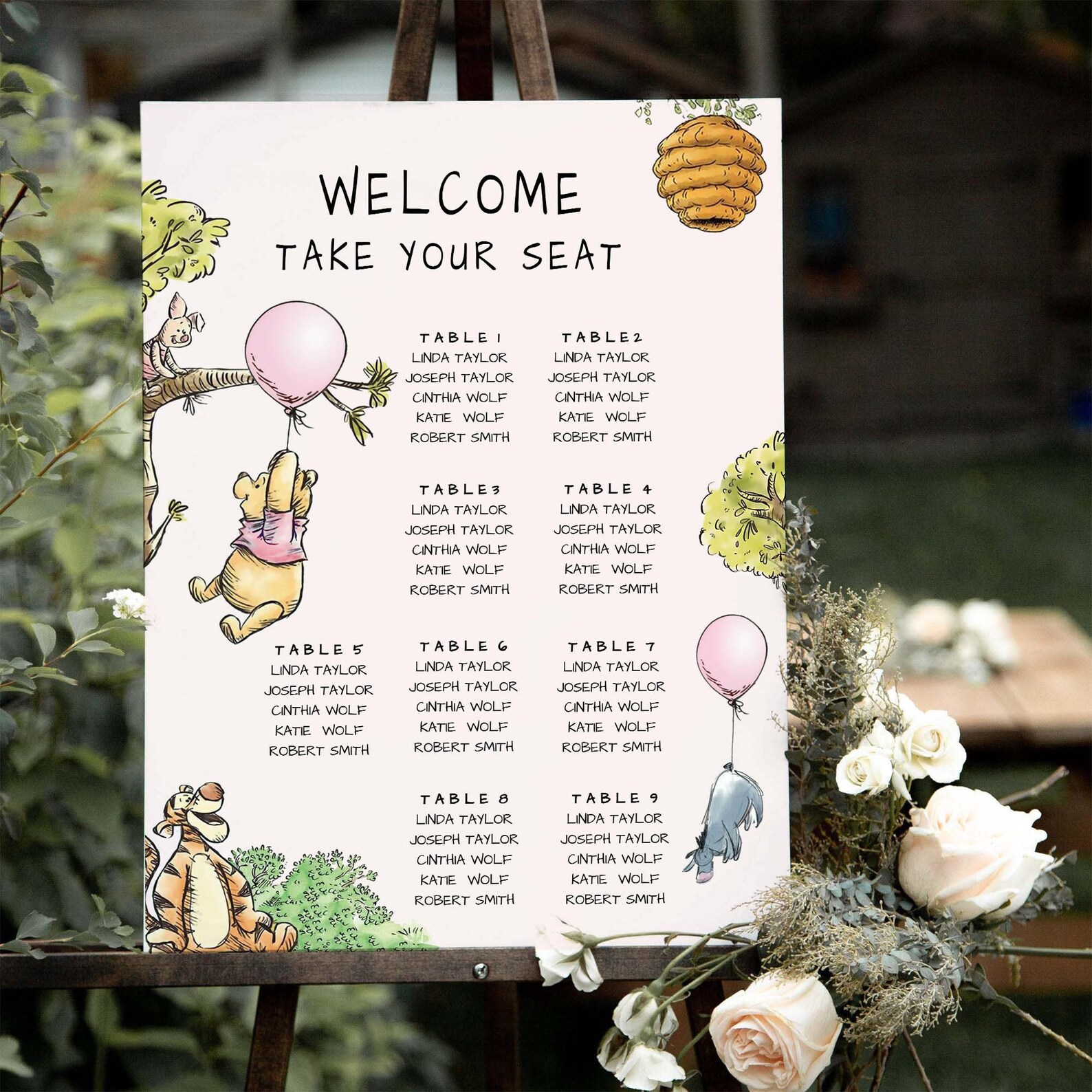 Winnie the Pooh Seating Chart Template 100% Editable | Etsy