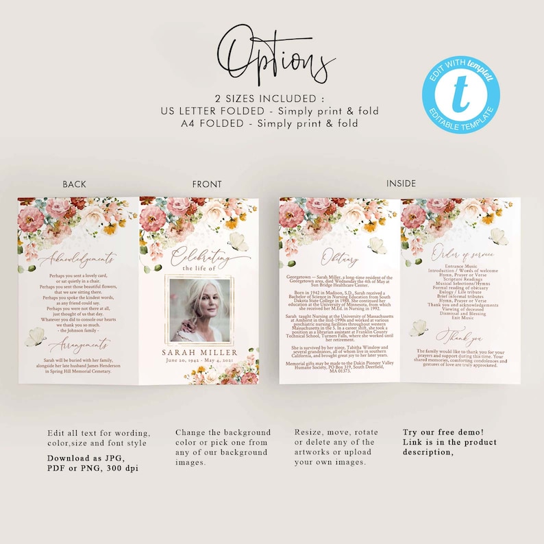 Floral Funeral Program Template: Garden Memorial Service (digital) - Etsy