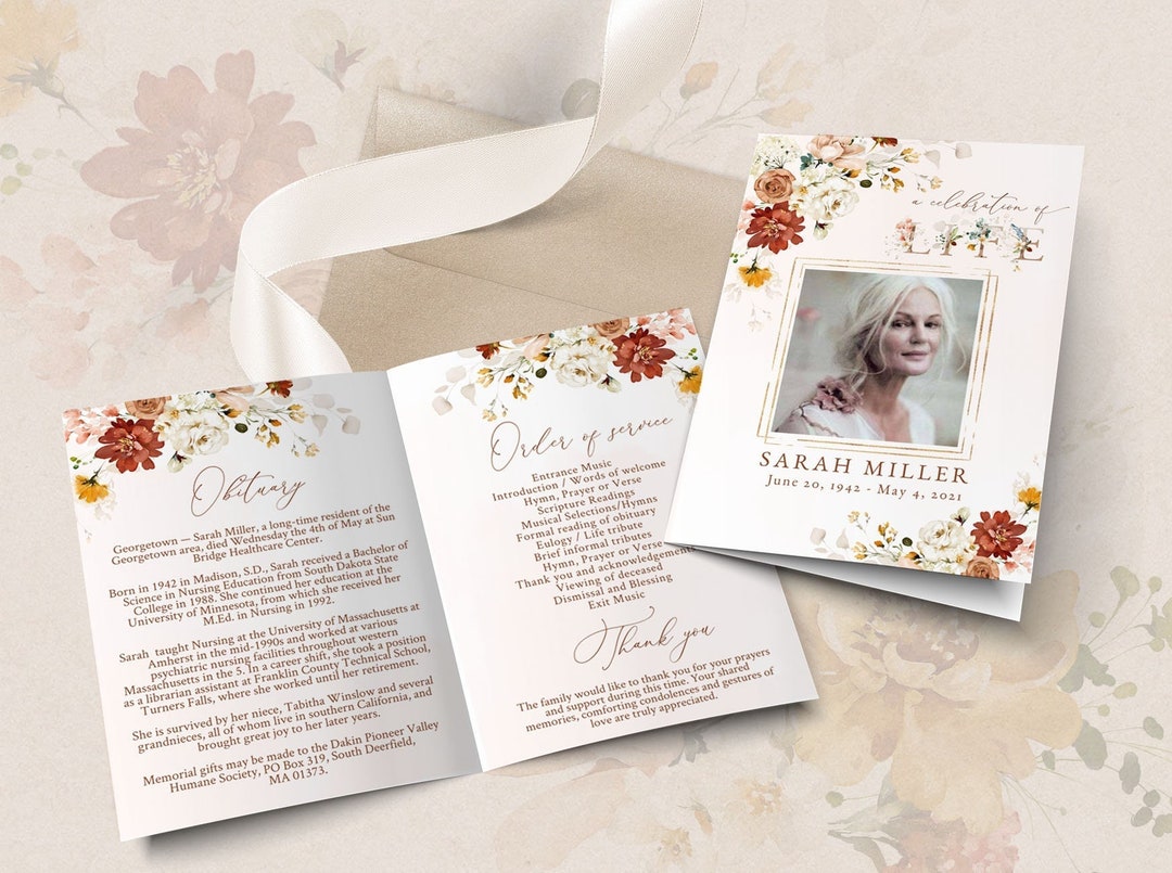 Floral Funeral Program Template: Editable Memorial Service (digital ...