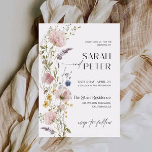 Wildflower Wedding Invitation Set QR Code RSVP, Garden Flower Wedding ...
