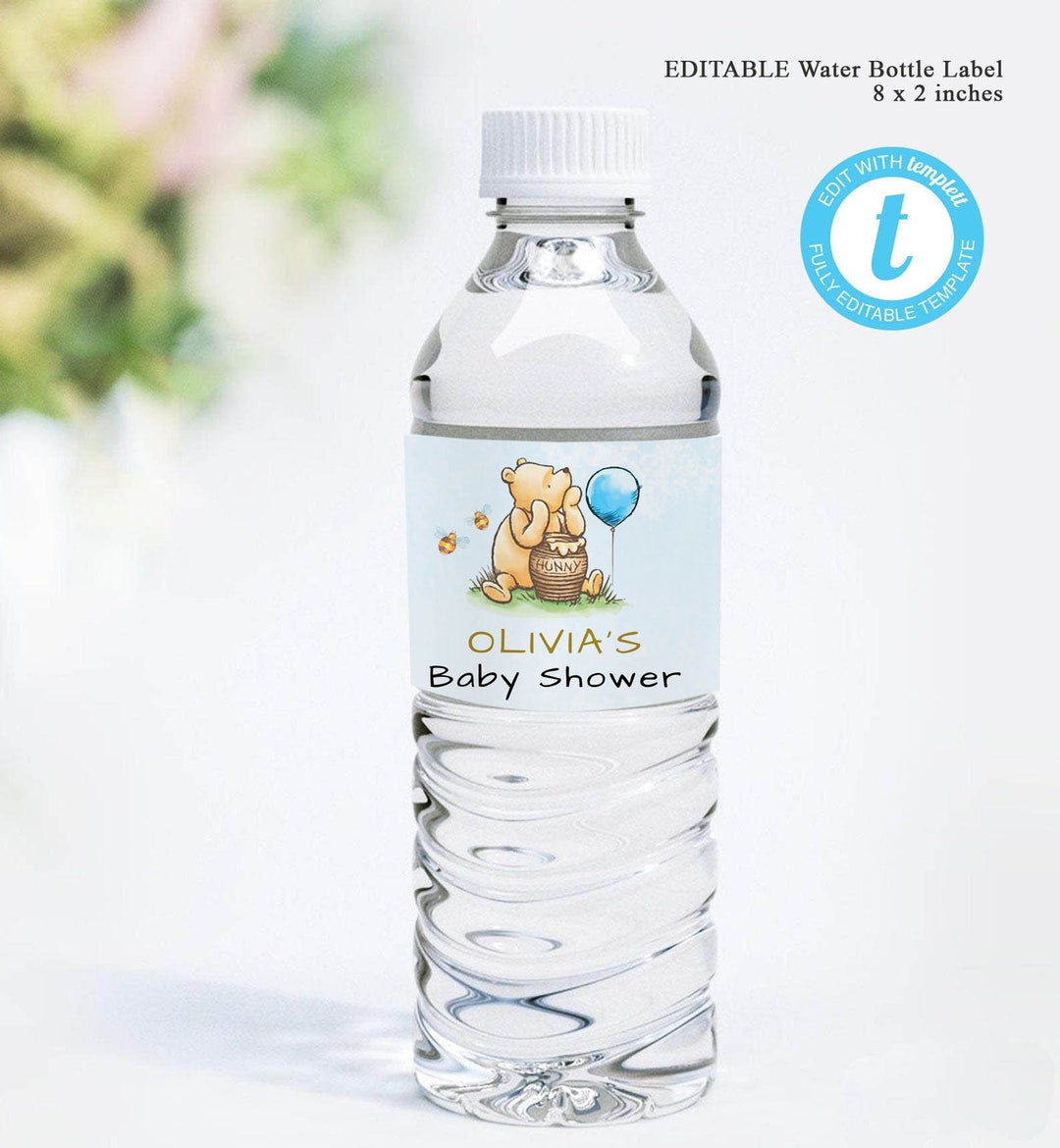 Winnie the Pooh Baby Shower Water Bottle Label Template (digital ...