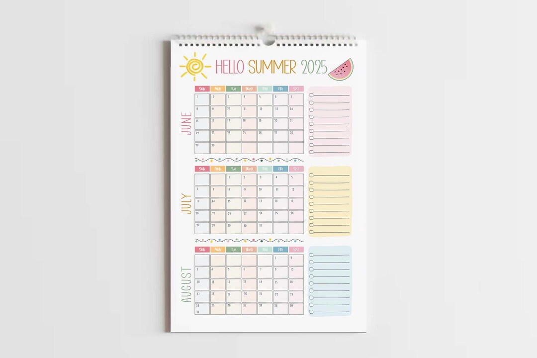 Summer Calendar Large Planner Poster Printable Digital Download Easy ...