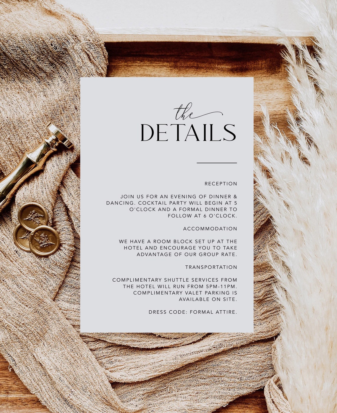 Minimalist Wedding Details Card Template Boho Details Wedding - Etsy