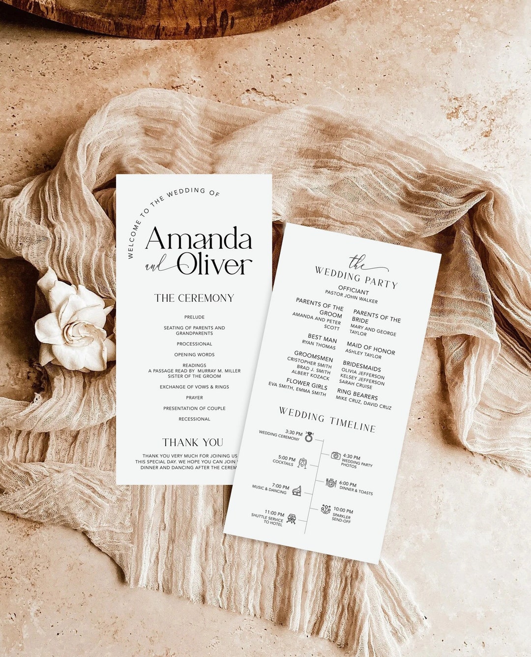 Minimalist Wedding Program Template: Simple Order of Service (4x9 ...