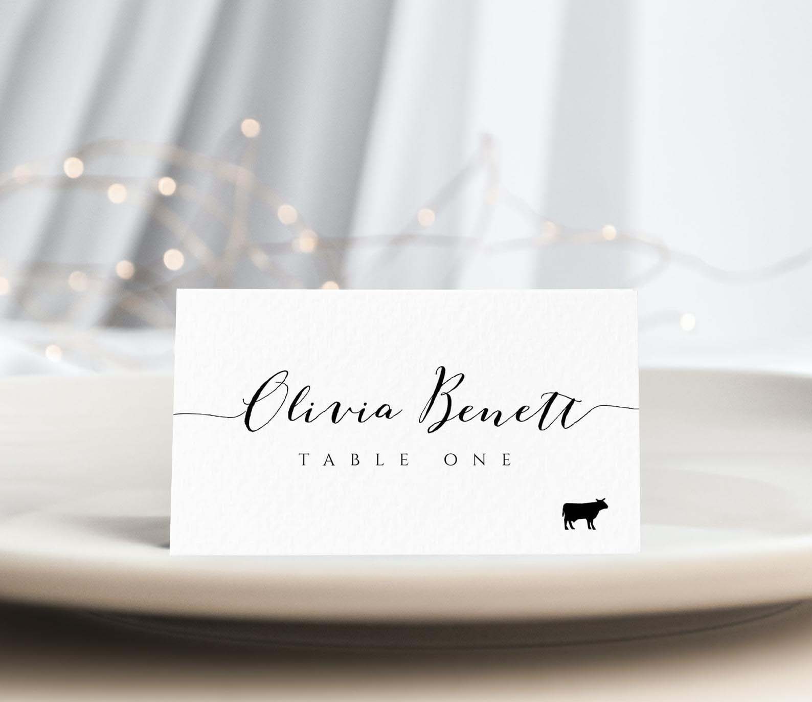 Place Card Template With Meal Icons Editable Wedding Place | Etsy