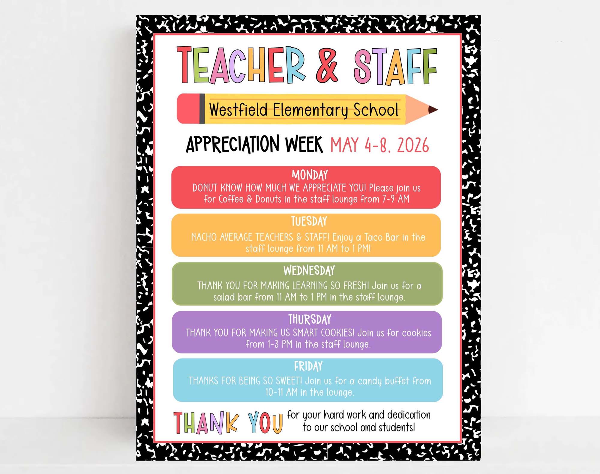 Teacher Appreciation Flyer Template, Printable Teacher & Staff ...