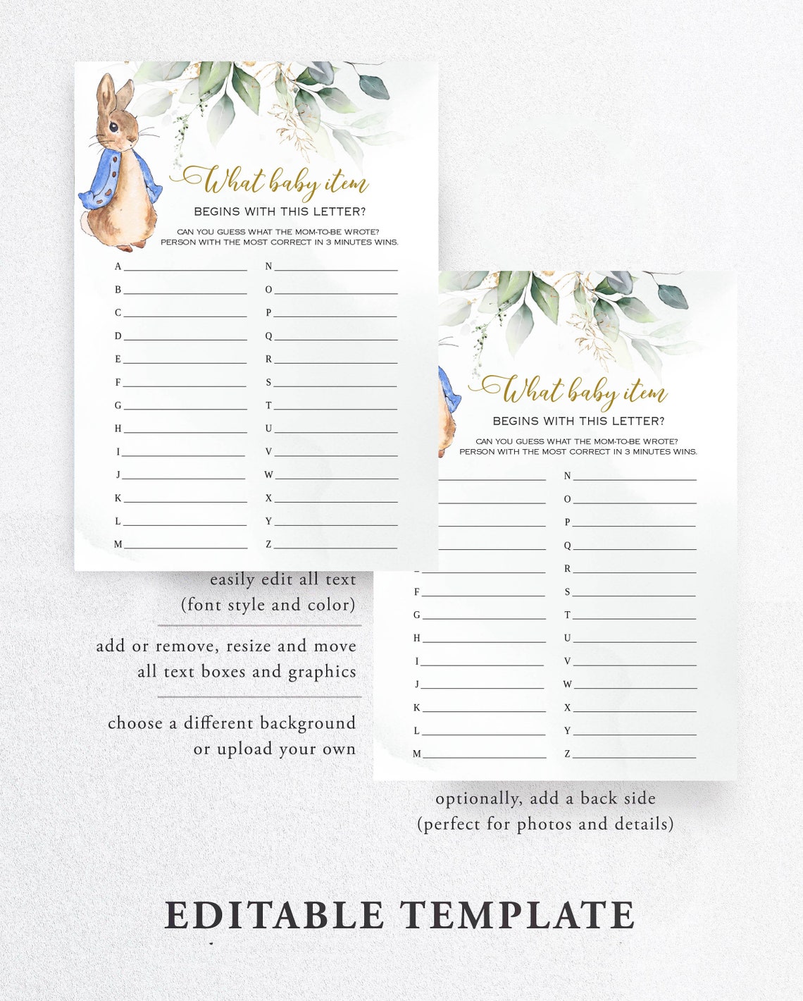 Peter Rabbit Baby Shower Game A to Z Baby Shower Game What | Etsy Canada