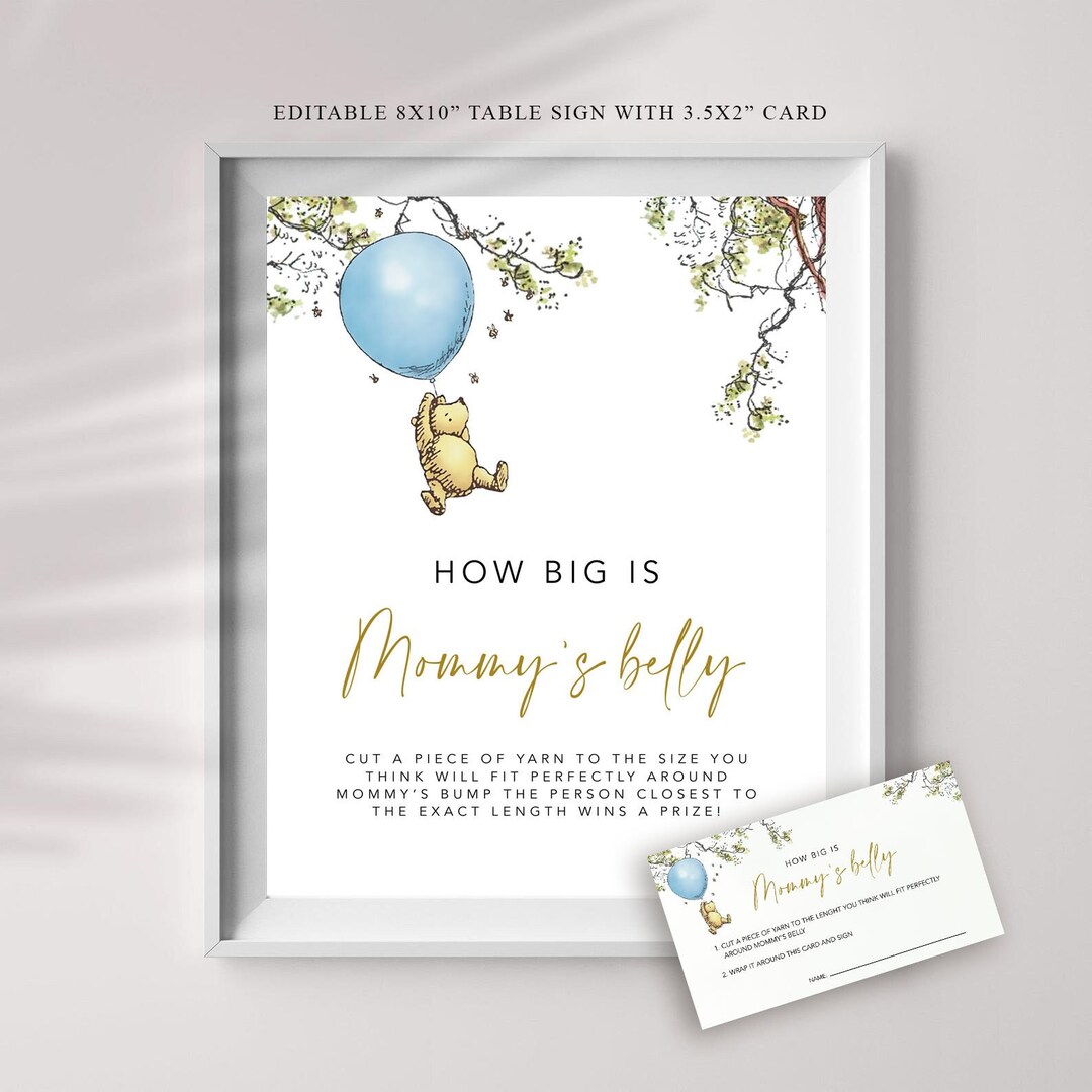 Winnie Pooh Baby Shower Game: Mommy's Belly Template (digital Download ...