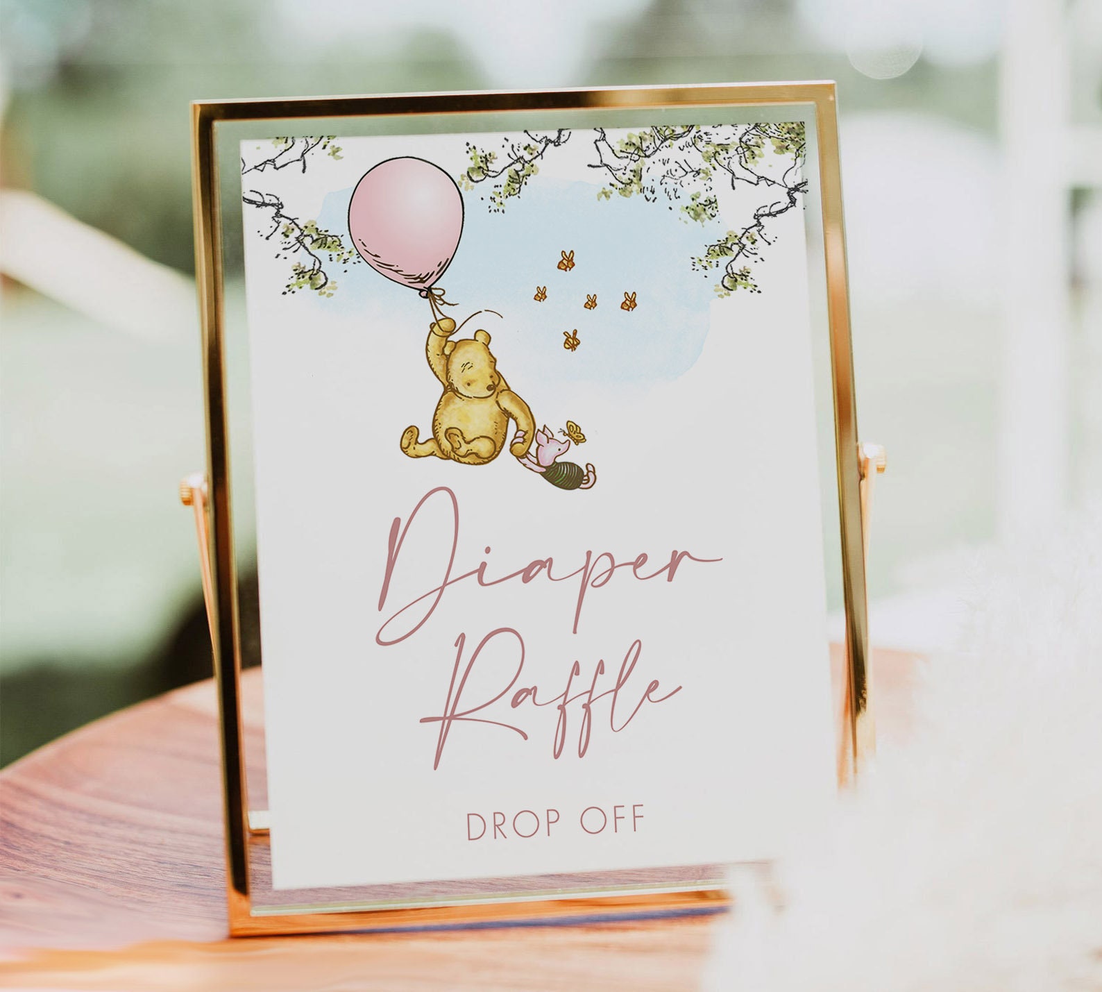 Diaper Raffle Drop off Classic Pink Winnie the Pooh Sign - Etsy