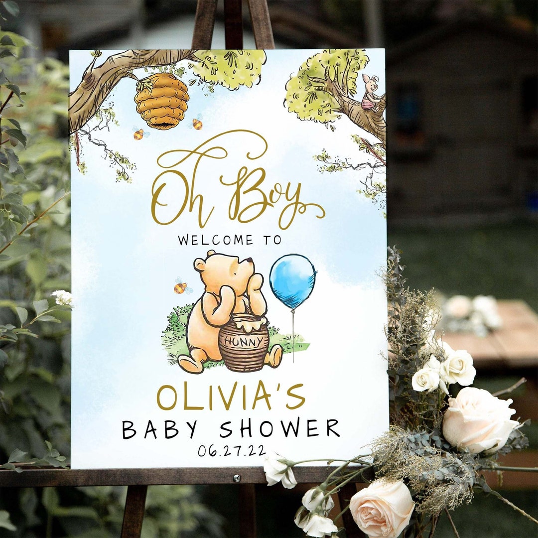 Winnie the Pooh Baby Shower Welcome Sign, Classic Winnie the Pooh Baby ...