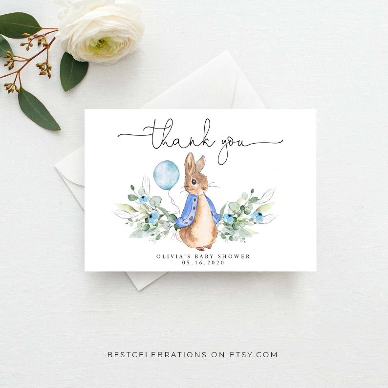 Blue Peter Rabbit Thank You Card Template Peter Rabbit - Etsy