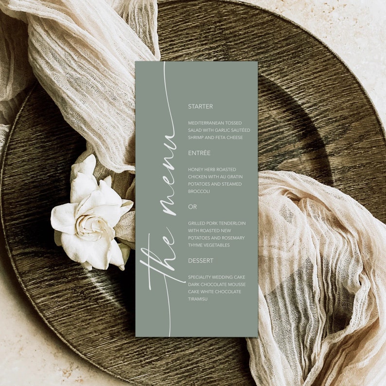 Sage Green Wedding Menu Template Modern Menu Card Template - Etsy